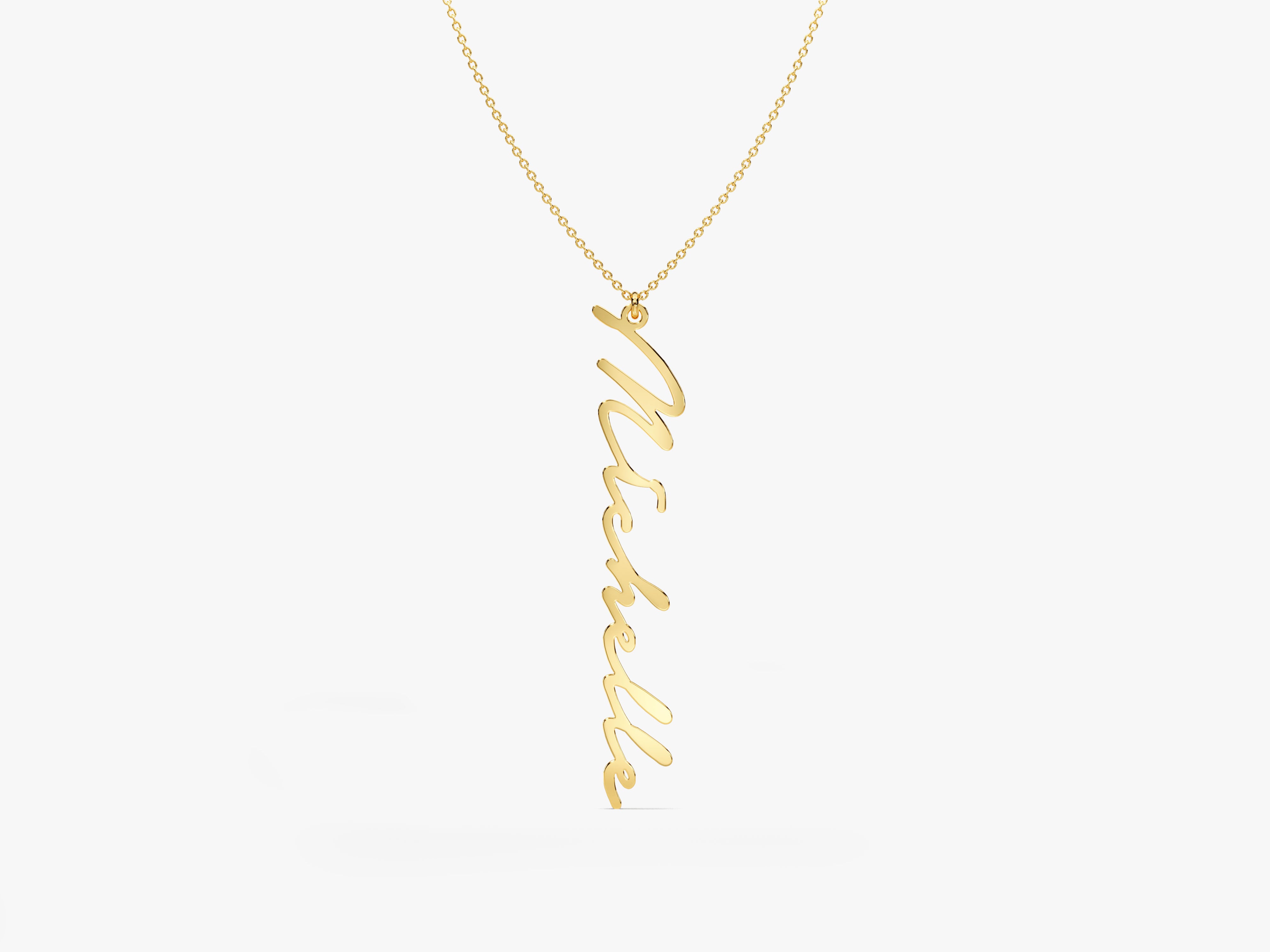 14k Gold Cursive Font Vertical Name Necklace Eternate