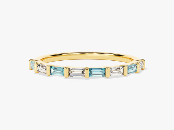 Horizontal Baguette Aquamarine Ring 14K Solid Gold Eternate