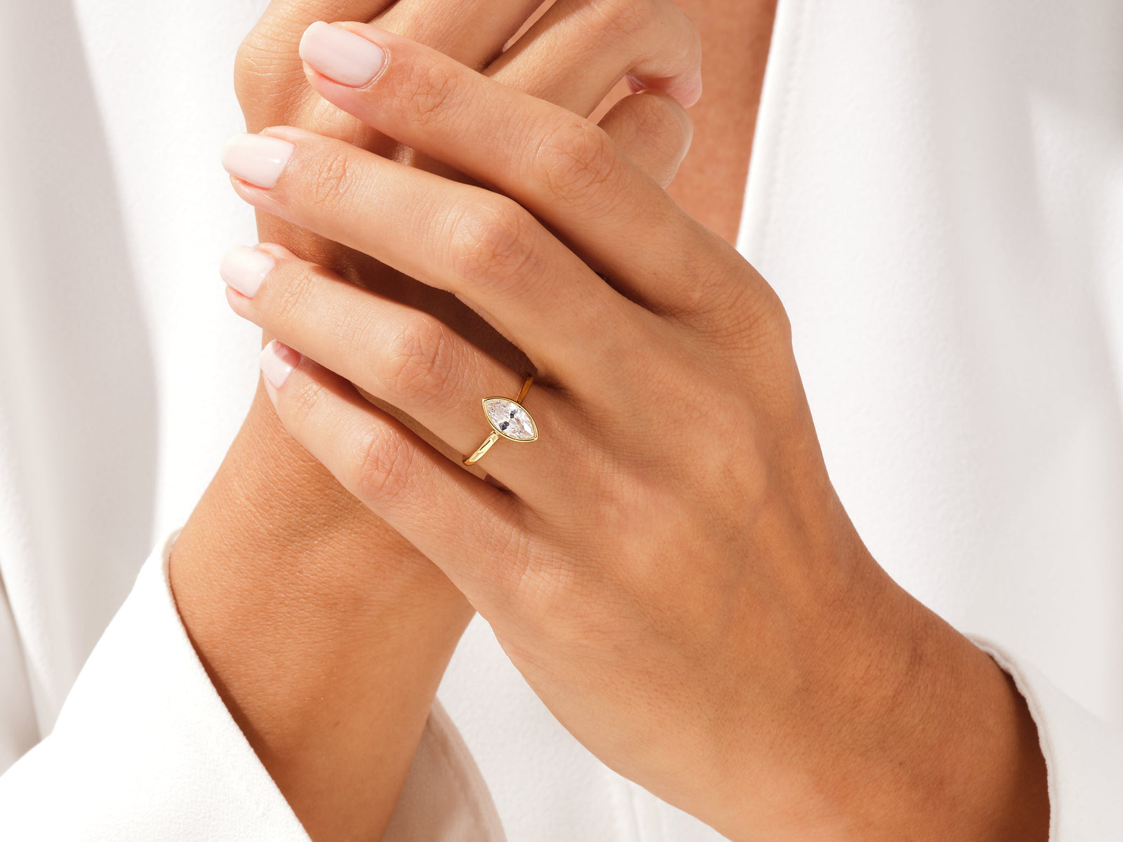 Bezel Marquise Lab Grown Diamond Engagement Ring 1.00 CT