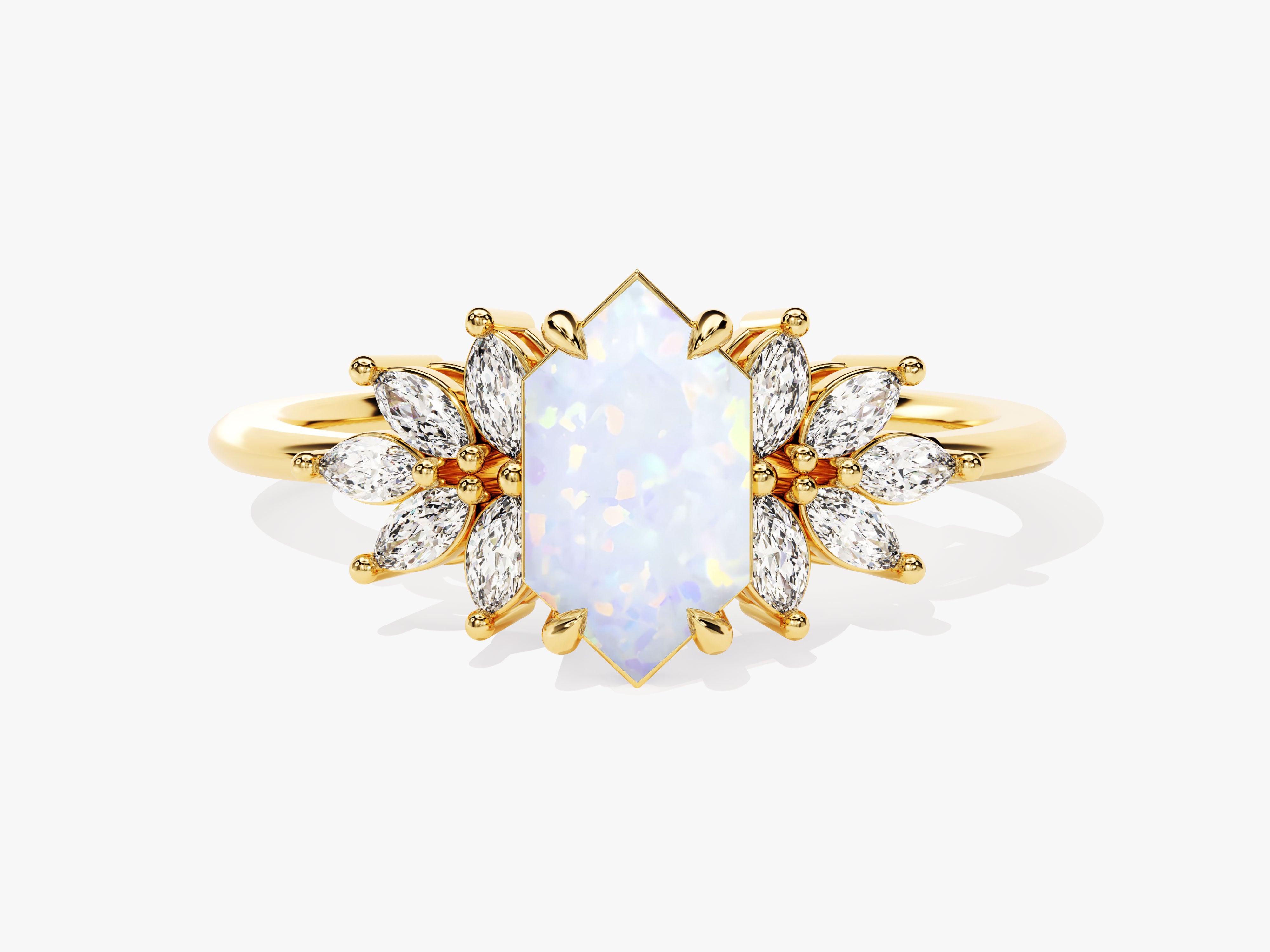 Long Hexagon Opal Engagement Ring with Moissanite | Eternate