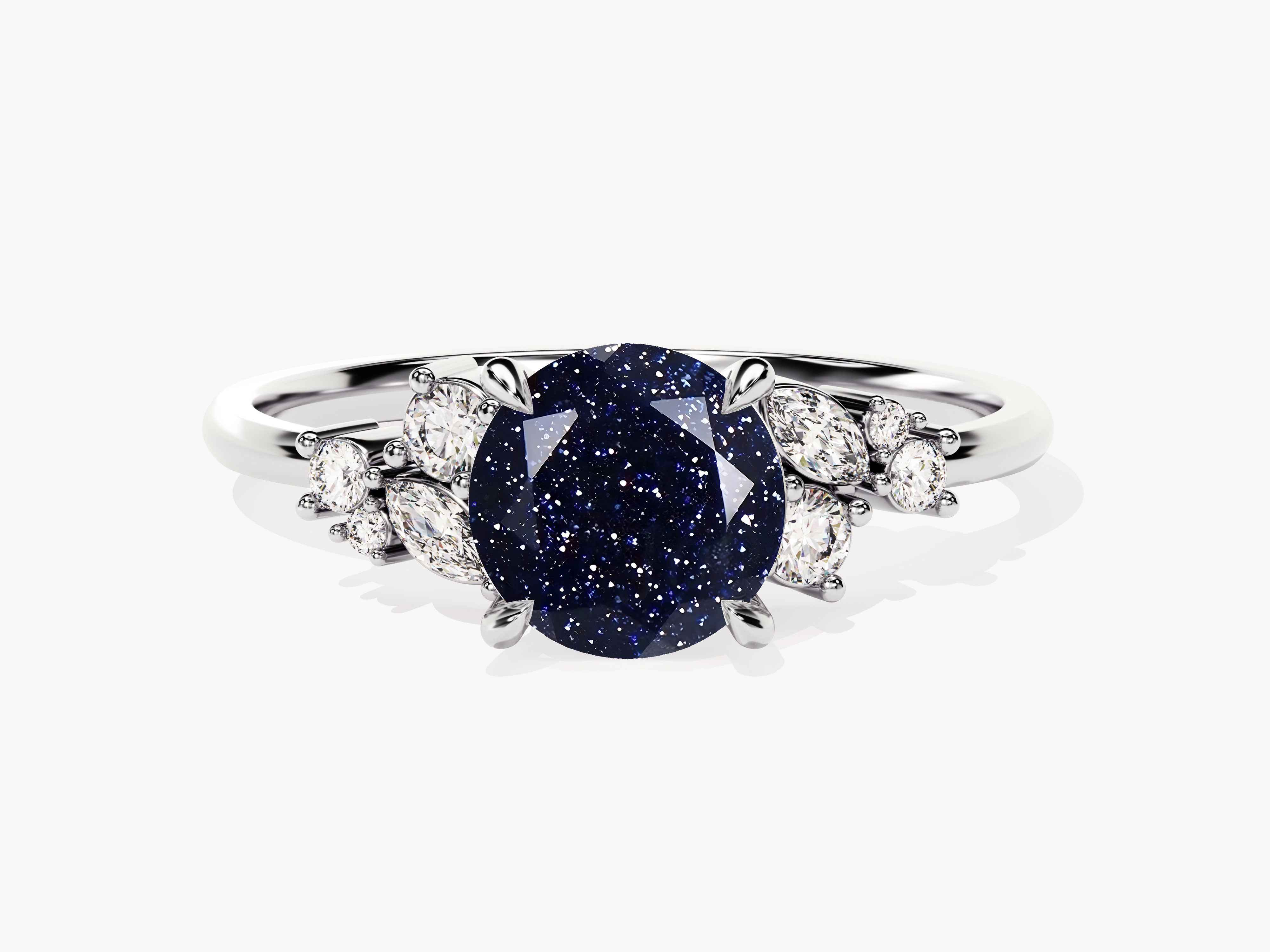 Round Blue Sandstone Engagement Ring with Moissanite | Eternate