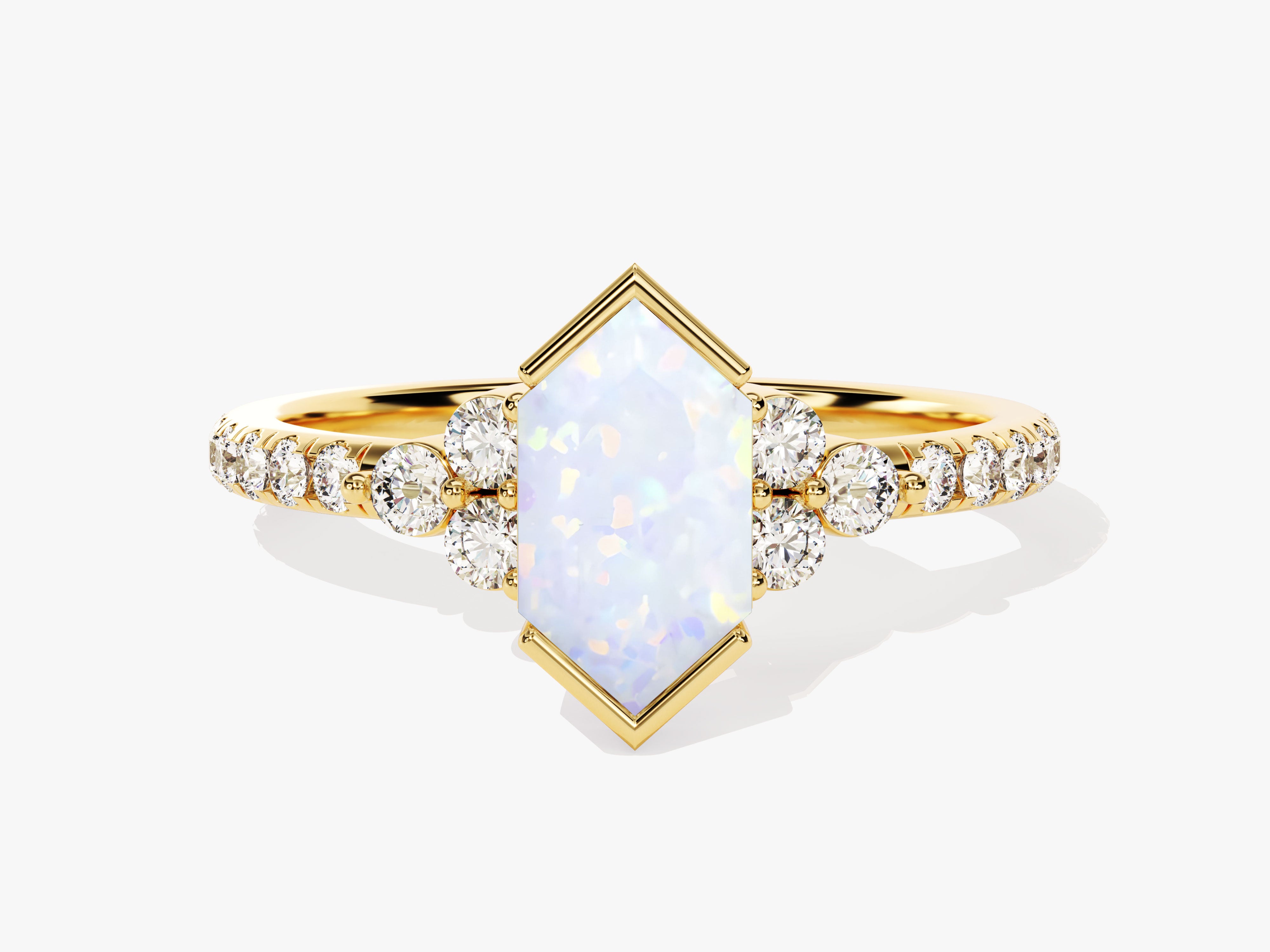 Pave Set Hexagon Opal & Moissanite Engagement Ring | Eternate