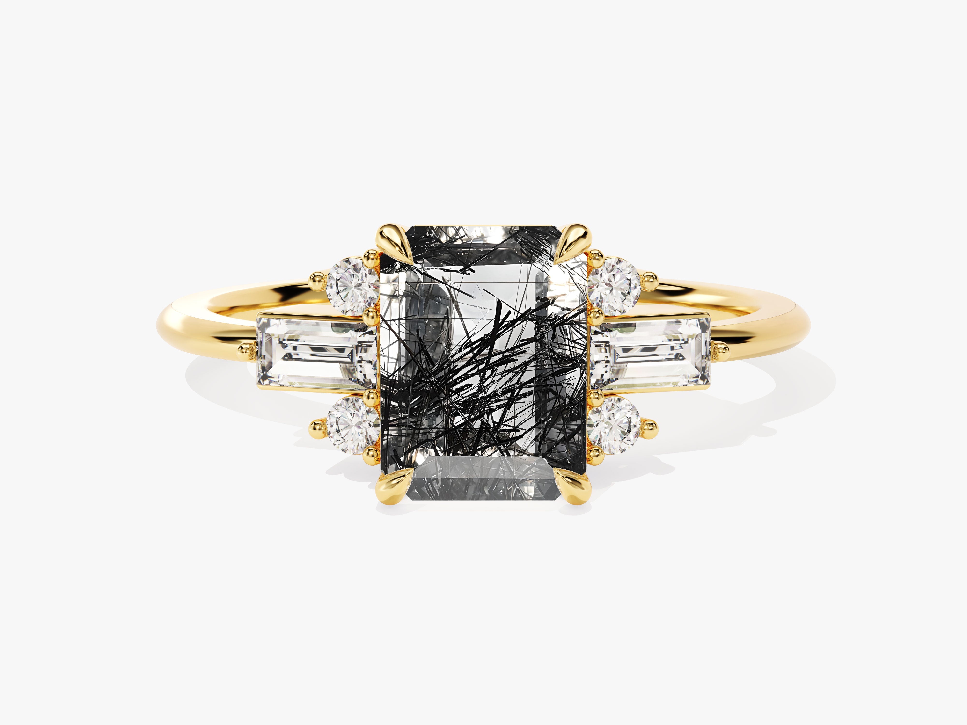 Emerald Cut Black Rutile Engagement Ring | Eternate