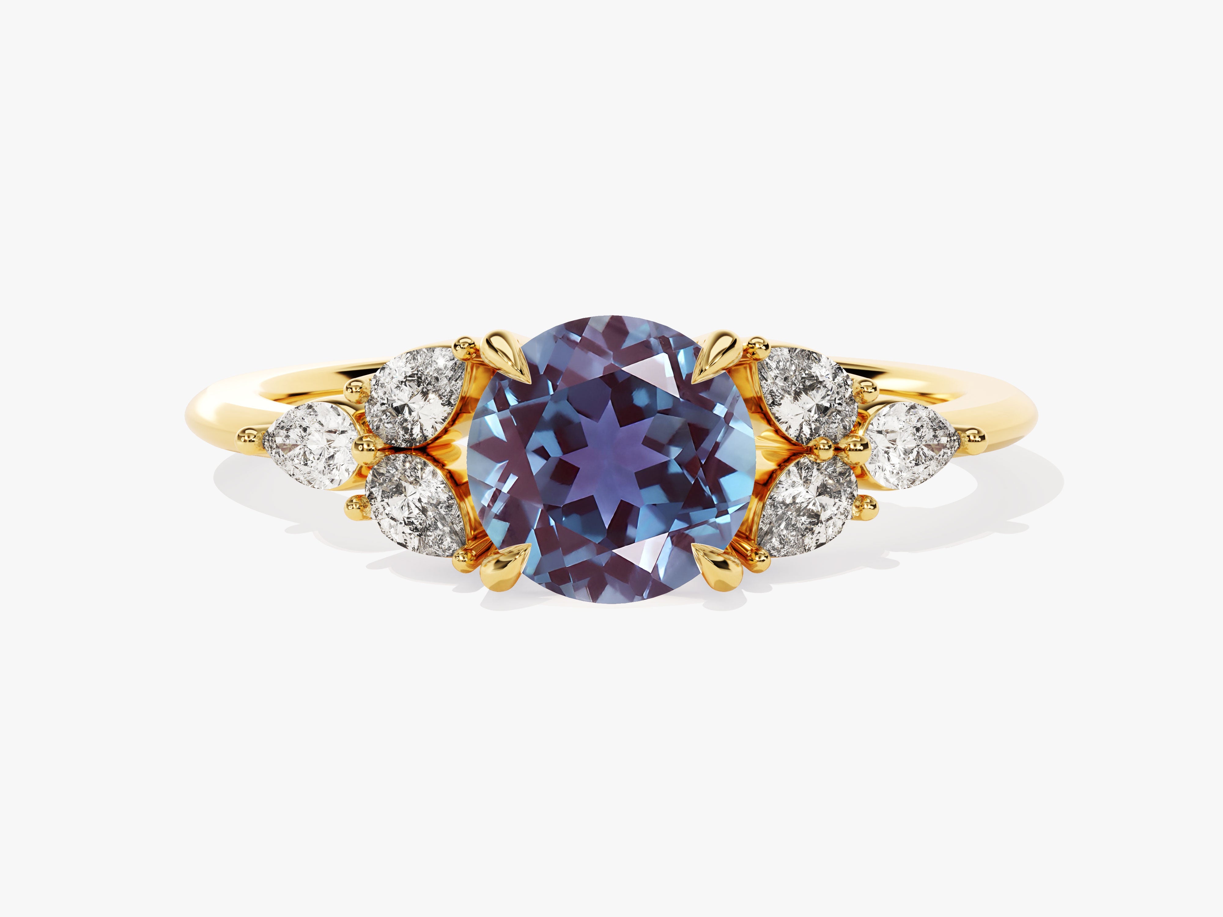 Round Lab Alexandrite & Pear Moissanite Engagement Ring | Eternate